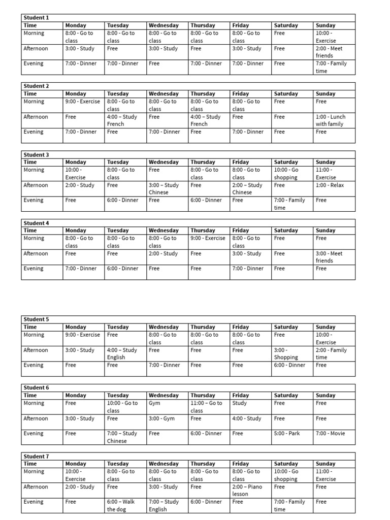 Weekly Student Schedule Overview | PDF | Language Arts & Discipline ...