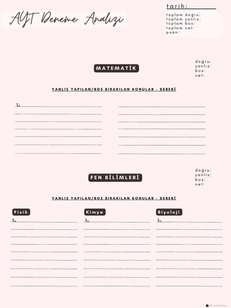 Ayt Sayısal Deneme Analizi | PDF