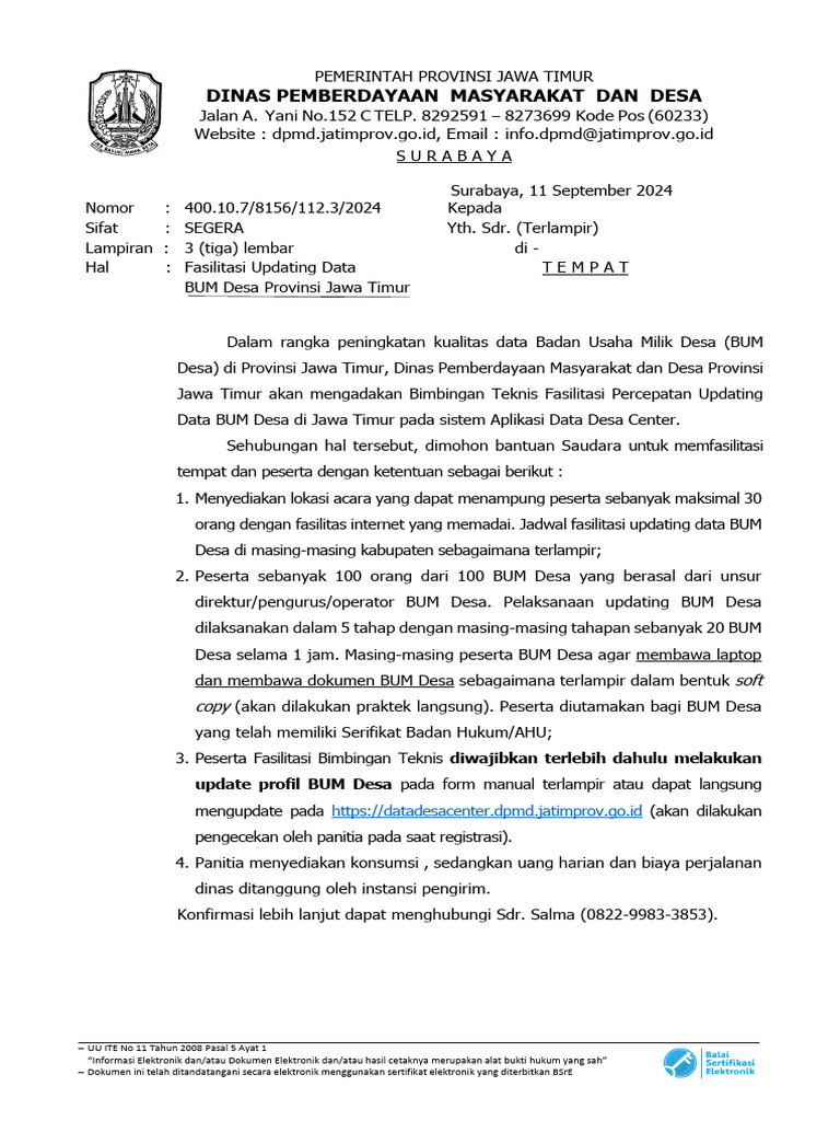 Bimbingan Teknis Updating Data BUM Desa | PDF