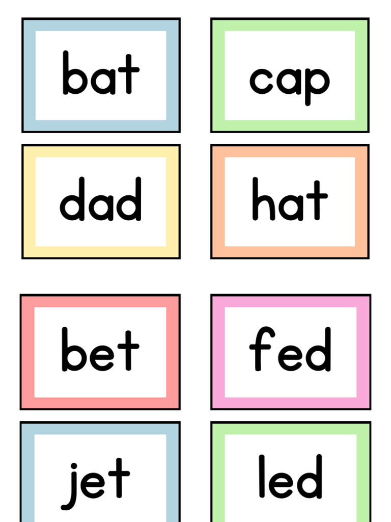 CVC Words Flashcards in Colorful Simple Style | PDF