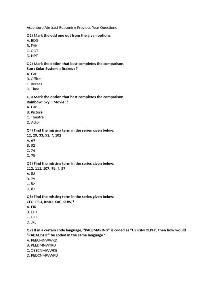 Accenture Abstract Reasoning Questions | PDF