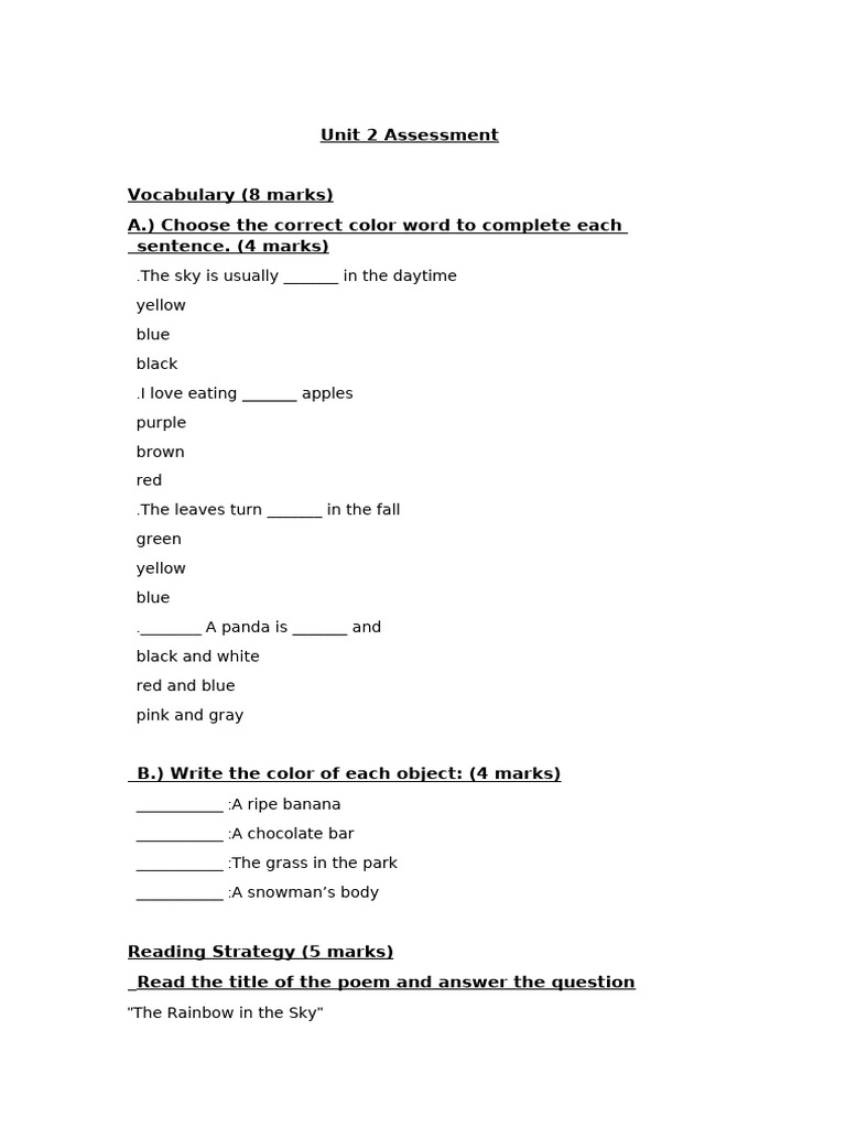 Unit 2 Assessment g1 | PDF | Teaching Methods & Materials | Home & Garden