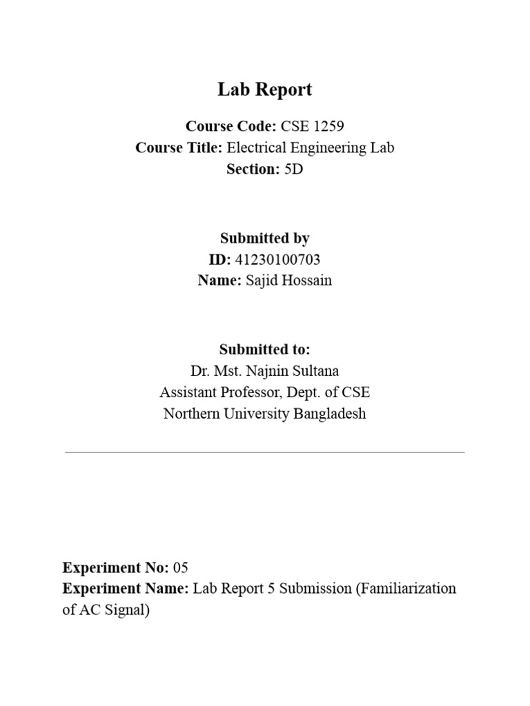 Lab Report 5 Sajid 703 | PDF | Alternating Current | Amplitude