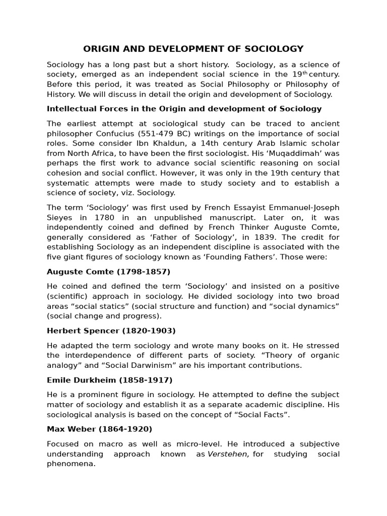 Origin and Development of Sociology | PDF | Sociology | Institution