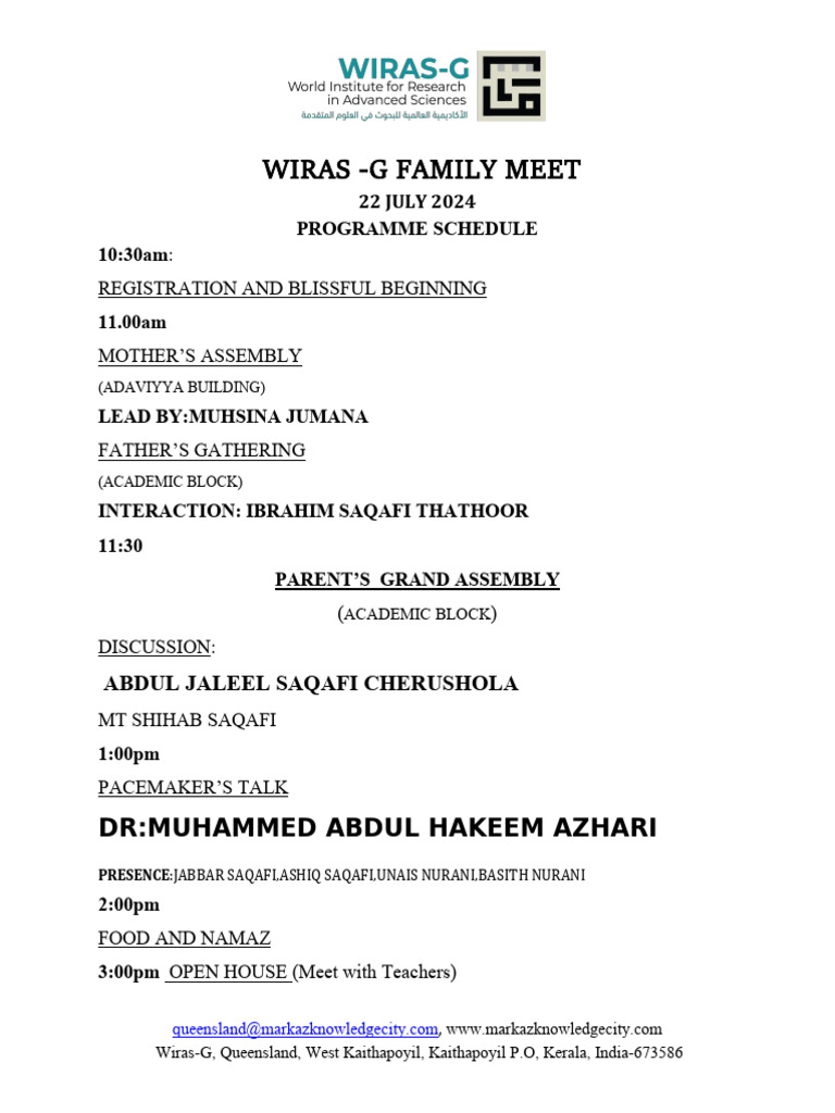 WIRAS-G Family Meet Schedule 2024 | PDF | Wellness