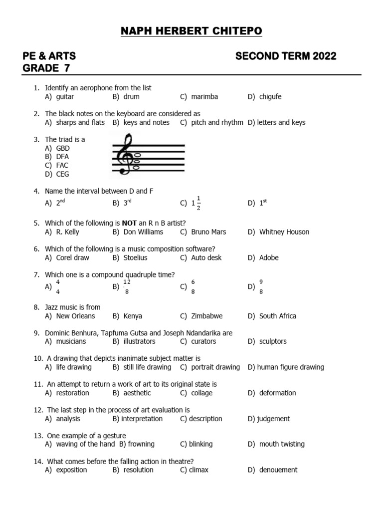 NAPH PE & Arts Gr7 2nd Term 2022 | PDF