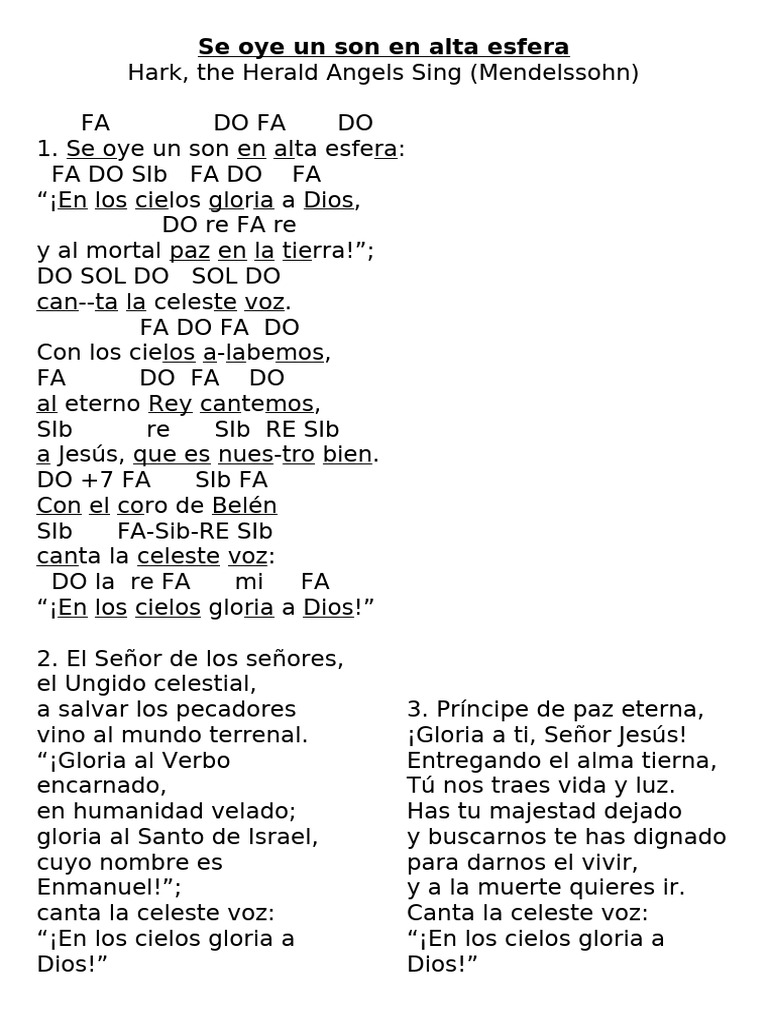 Se Oye Un Son en Alta Esfera - Hark, The Herald Angels Sing | PDF ...