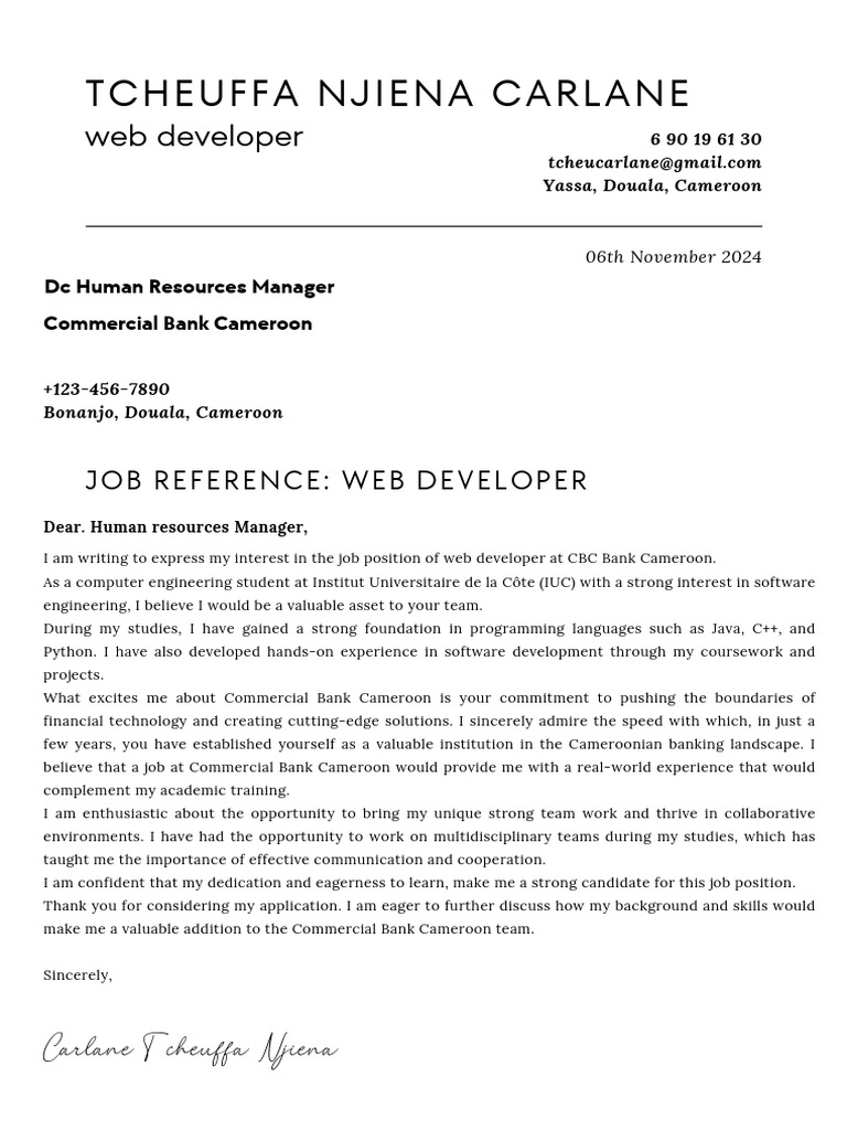 CBC Bank Motivation Letter | PDF