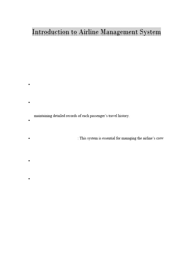 Introduction To Airline Management System | PDF | Airlines | Baggage