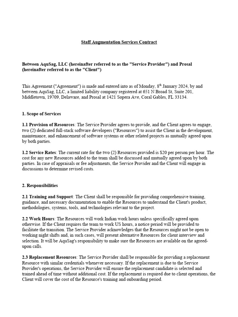 Staff Augmentation Services Contract - Prosal | PDF | Non Disclosure ... Staff Augmentation Services Contract - Prosal | PDF | Non Disclosure ...