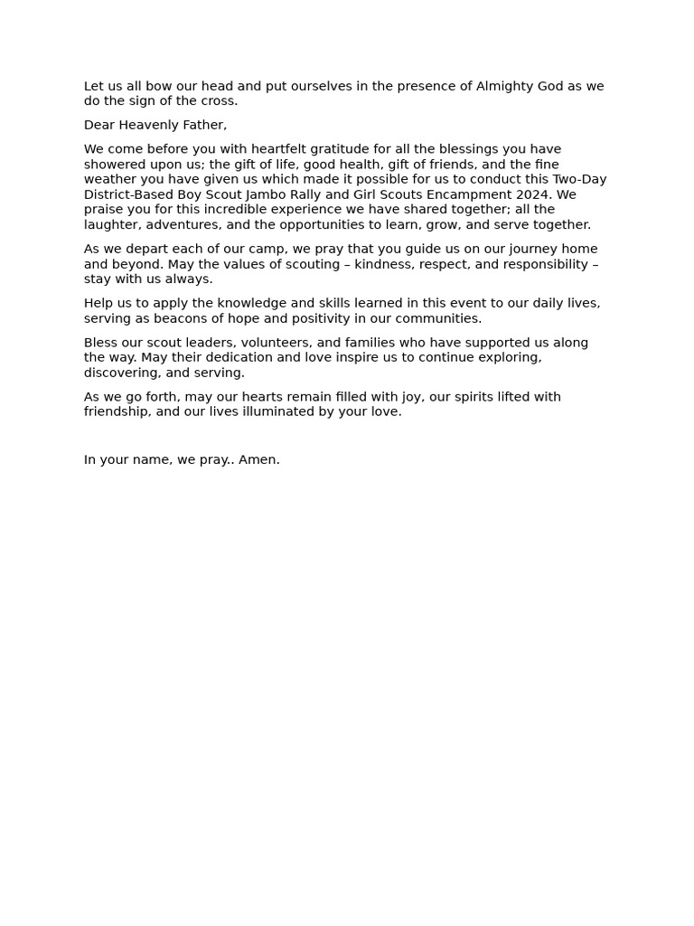 Closing Prayer for Scout Jamboree 2024 | PDF | Wellness | Lifestyle