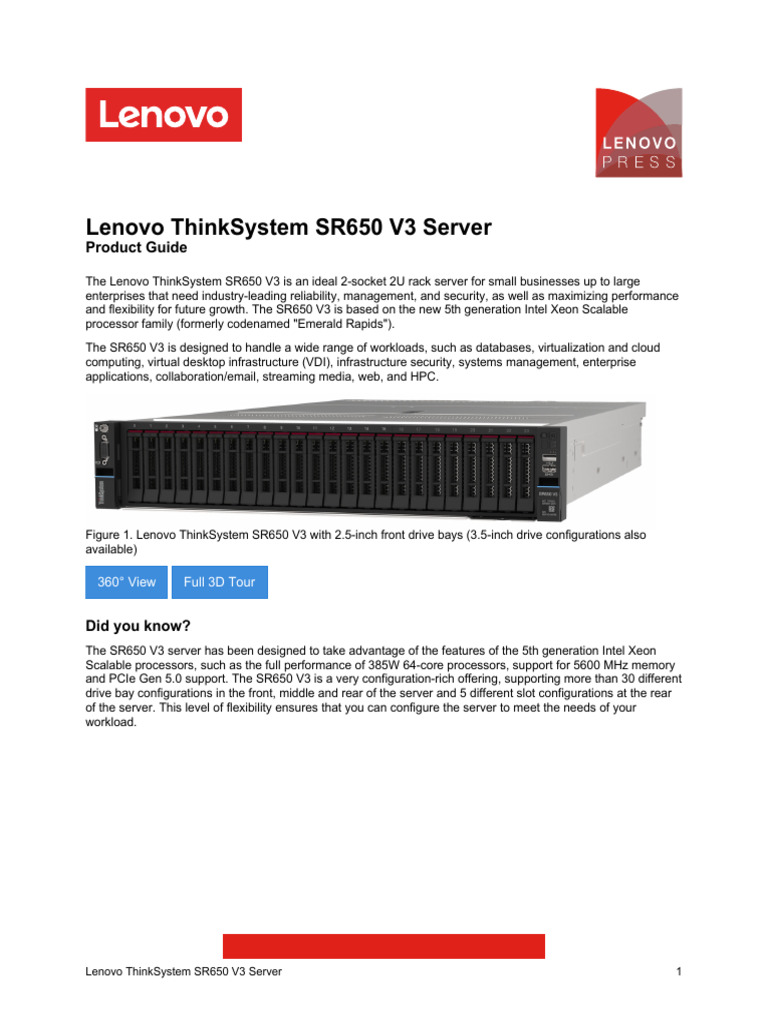 Lenovo ThinkSystem SR650 V3 Server Product Guide | PDF | Solid State ...