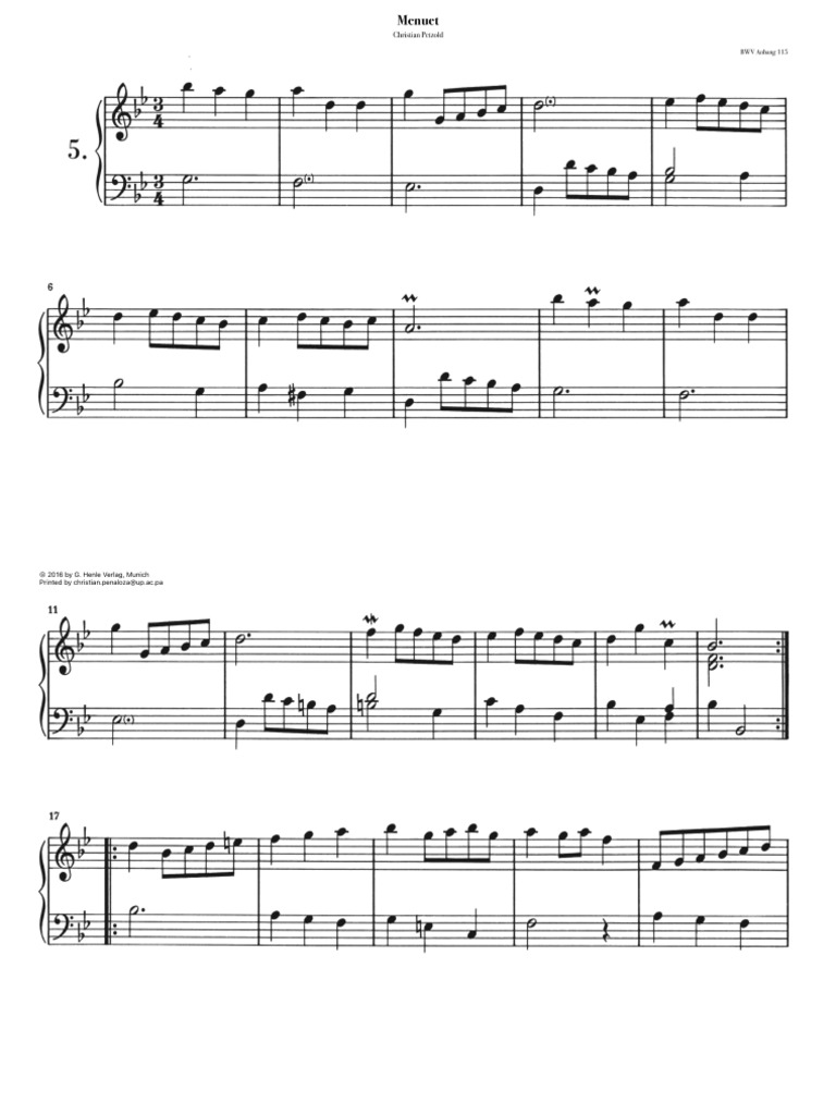 Bach-Menuet BWV Anhang 115-Piano | PDF