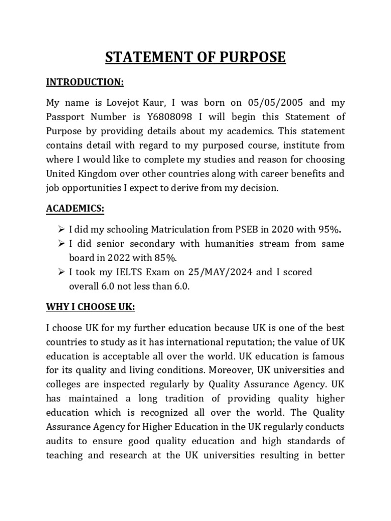 Satement of Purpose Lovejot | PDF | Learning
