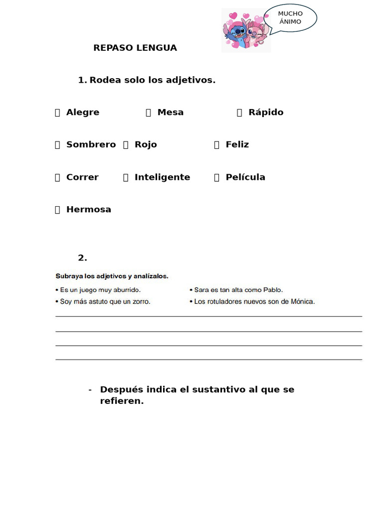 Repaso Lengua Adjetivo, Familia Léxica | PDF | Artes del Lenguaje y ...