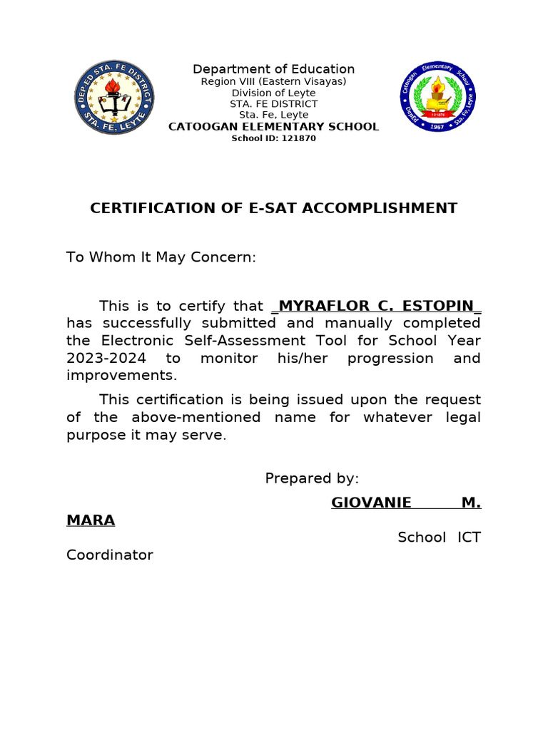 E-SAT Certification | PDF