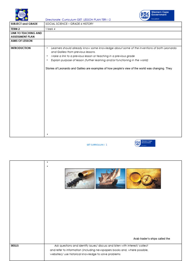 Lesson Plan GR 6 SS History T2 W4 | PDF | Age Of Discovery | Curriculum