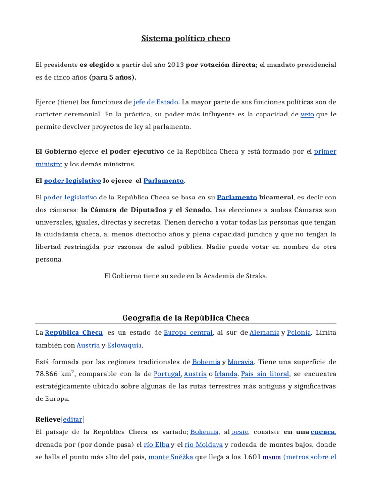 Geografía de La RCH 1 | PDF | Republica checa | Parlamento