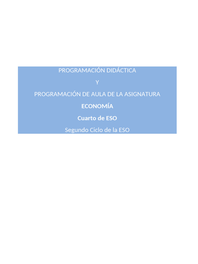 Programacion - Economia-4ESO EDITEX | PDF | Plan de estudios | Evaluación