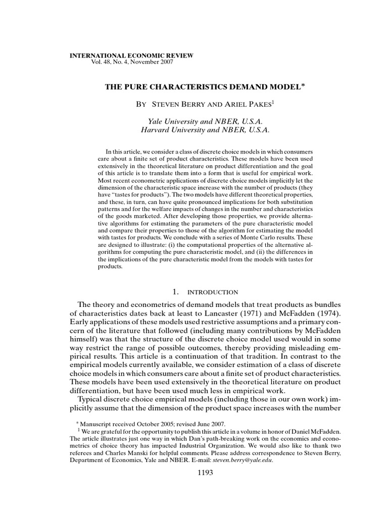 Int Economic Review - 2007 - Berry - THE PURE CHARACTERISTICS DEMAND ...