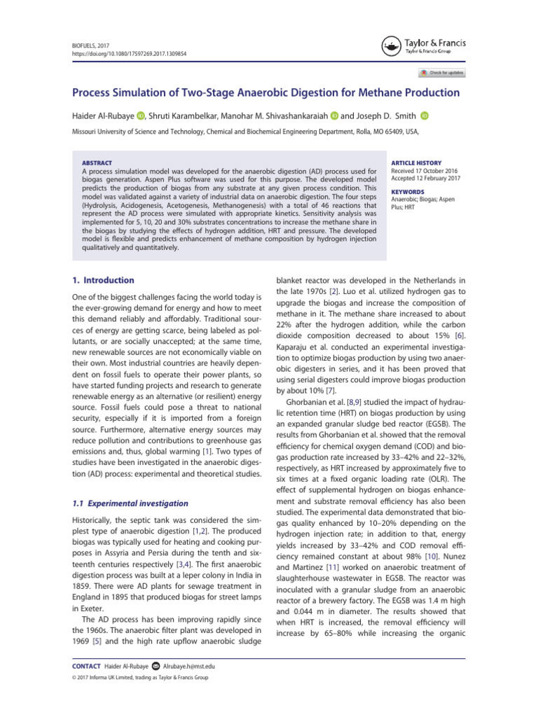 Process Simulation of Two Stage Anaerobi | PDF | Anaerobic Digestion | Biogas