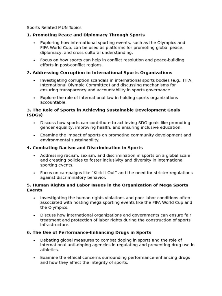 MUN Sports Topics for Debate | PDF | Sports | Doping In Sport