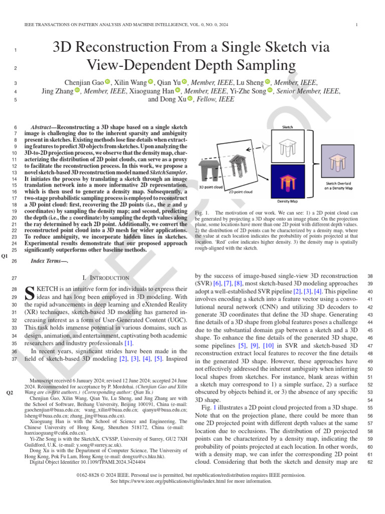 3D Reconstruction From A Single Sketch Via View-Dependent Depth ...