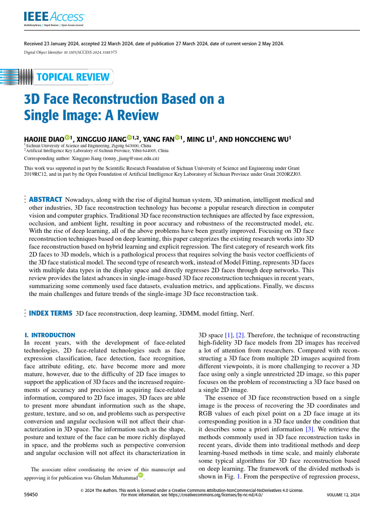 3D Face Reconstruction Based On A Single Image A Review | PDF | 3 D ...