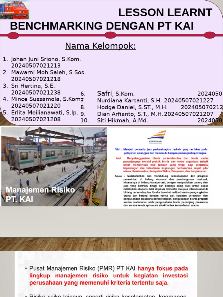 TUGAS KELOMPOK IV (AGENDA III) LESSON LEARNT BENCHMARKING DGN PT. KAI Hari 3 | PDF
