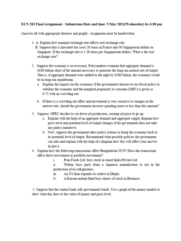 ECN 202 Assignment 2 | PDF | Exchange Rate | Aggregate Demand