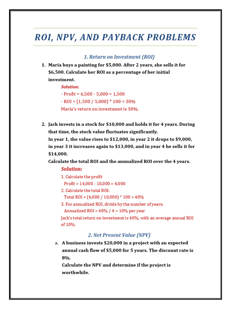 SPM Problems Exercises | PDF | Net Present Value | Return On Investment