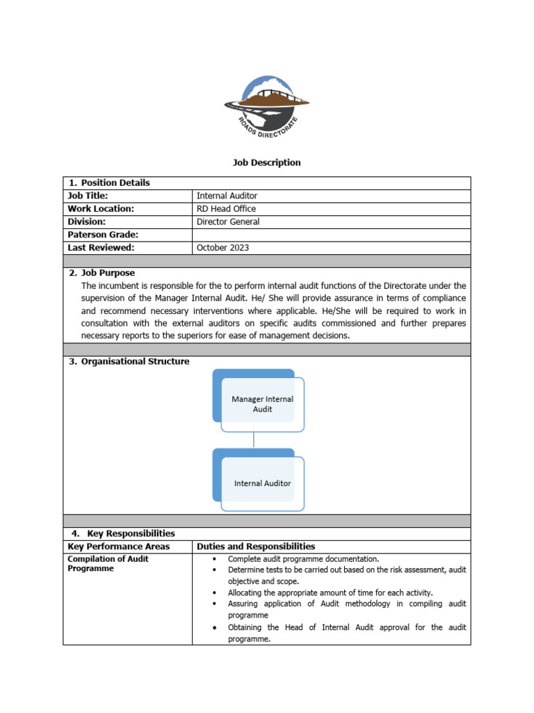Internal Auditor Job Description | PDF | Audit | Internal Audit