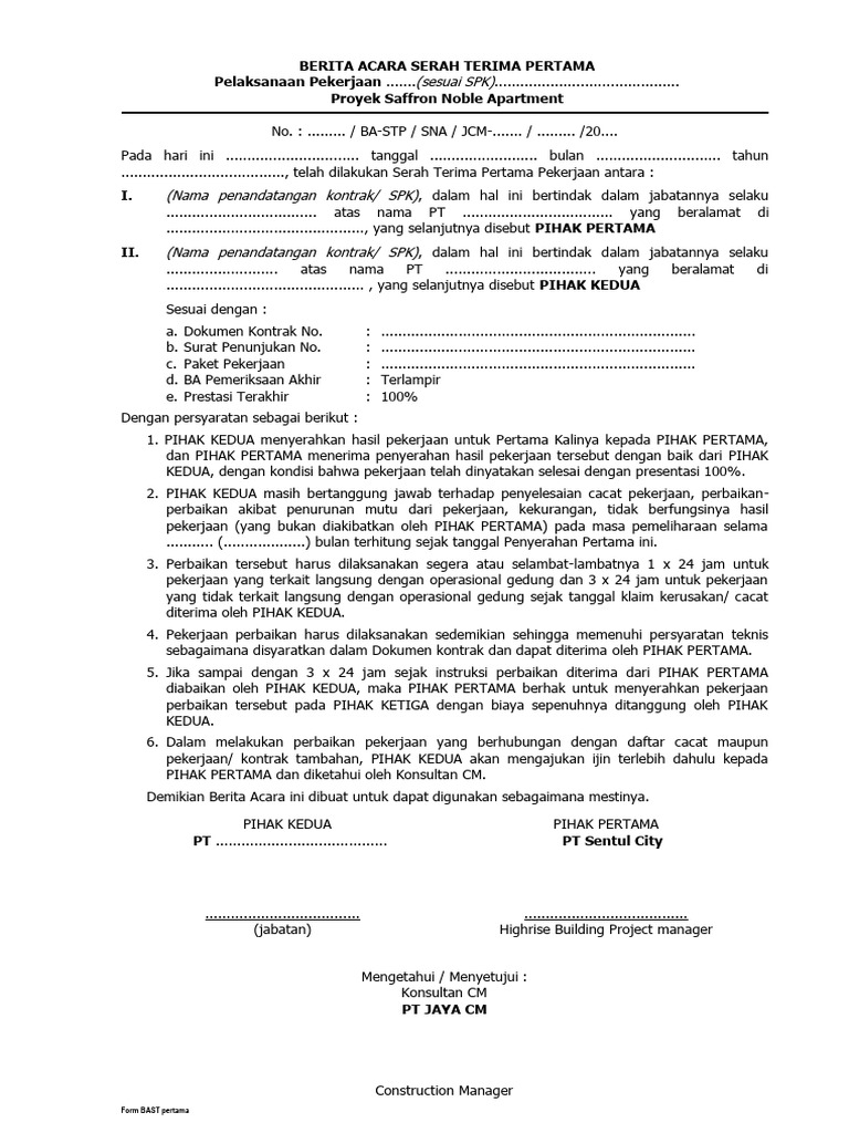 Form BAST Pertama | PDF