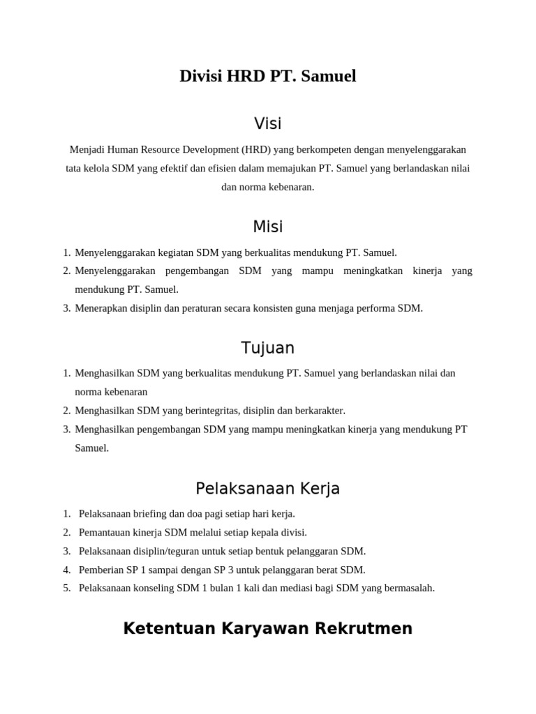 Visi Misi HRD | PDF
