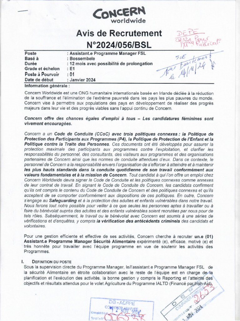 Conecern Recrute Un Assistant Programme Manger FSL | PDF