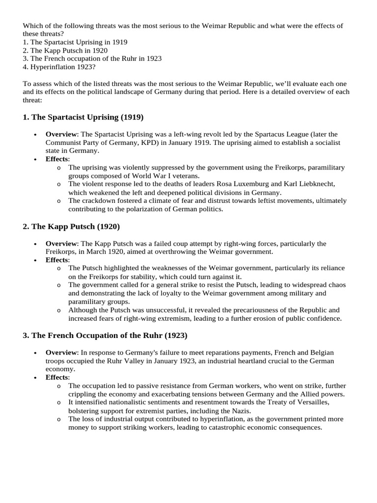 Weimar Republic Effects Threats | PDF | Weimar Republic ...