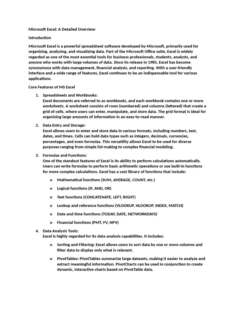 Microsoft Word A Detailed Overview | PDF | Microsoft Excel | Spreadsheet
