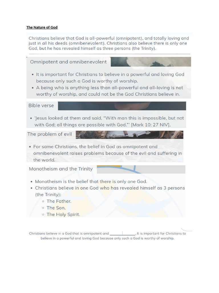 The Nature of God Quiz For Test 1 Oct 2024 | PDF | Religion & Spirituality
