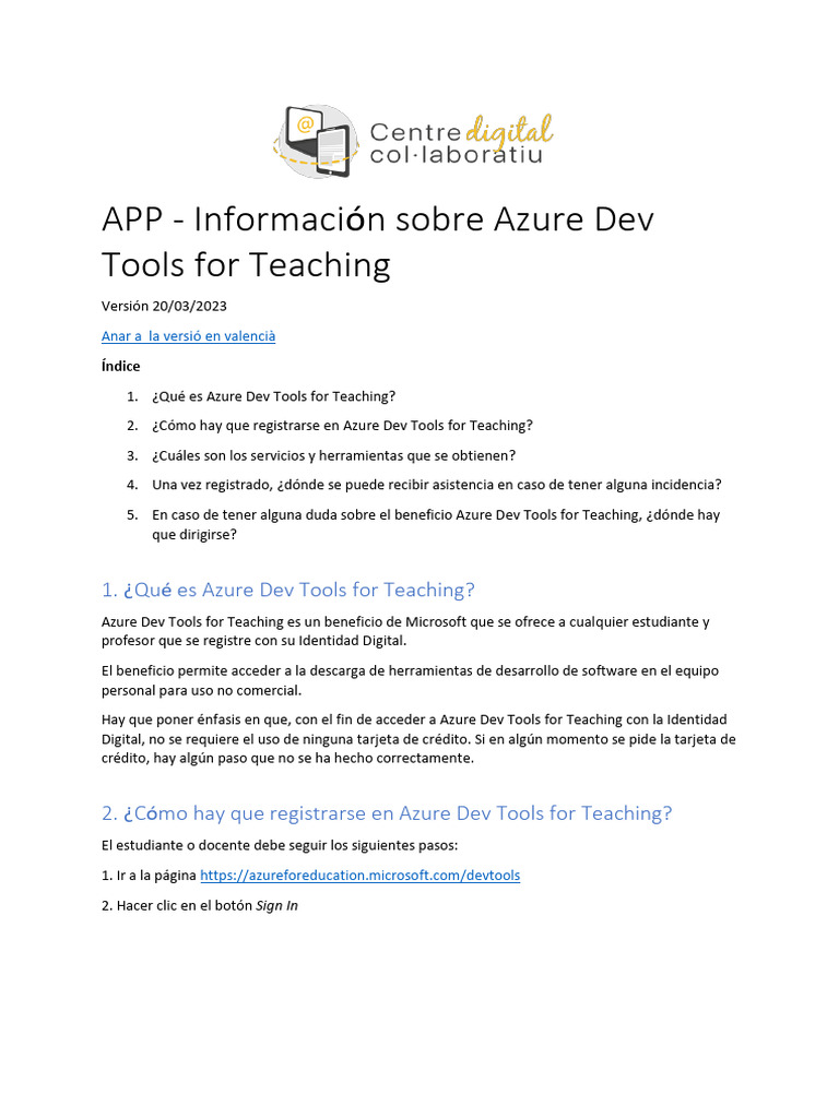 APP - Información Sobre Azure Dev Tools For Teaching | PDF | Microsoft ...