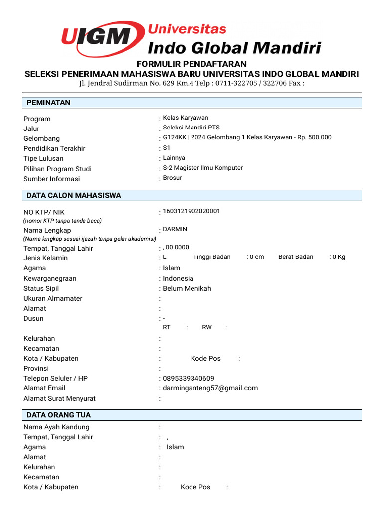 Cetak Formulir PMB | PDF