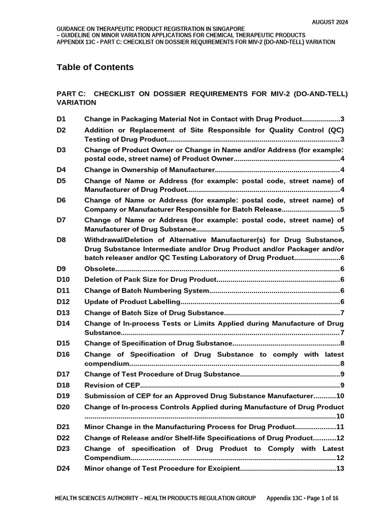 Appendix 13c - Part C - Checklist On Dossier Requirements For Miv 2 (Do and Tell) Variation ...