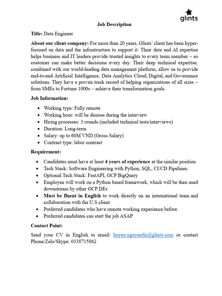 Glints JD Data-Engineer | PDF | Business