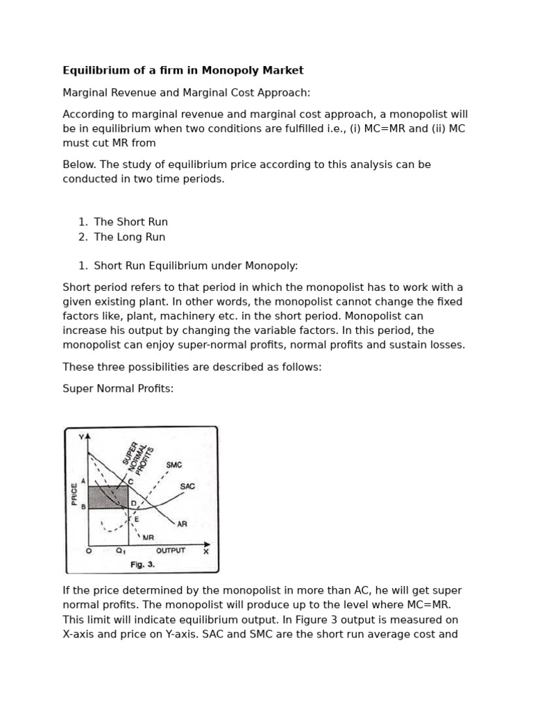 Equilibrium of A Firm in Monopoly Market | PDF | Monopoly | Profit (Economics)