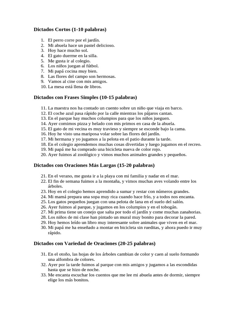 Dictados para Niños en Español | PDF