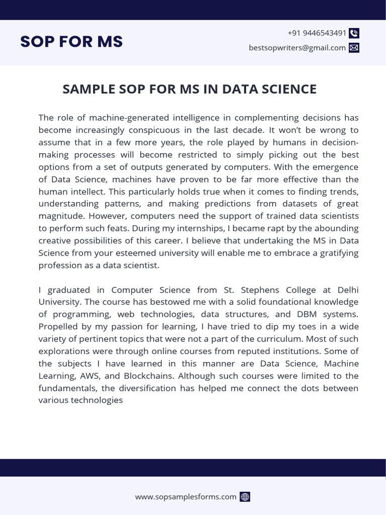 Sample Sop For MS in Data Science | PDF | Cost Of Living | Data Science