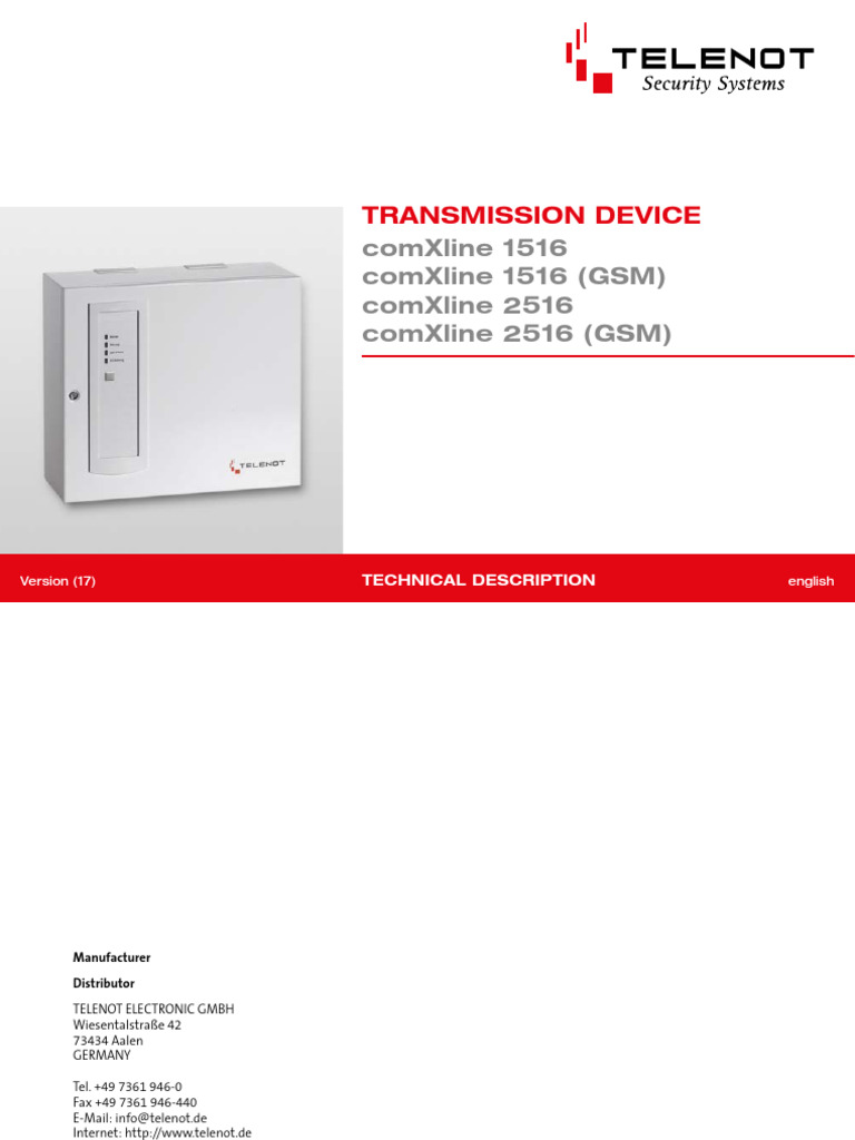 Telenot Comxline-1516-2516 - (GSM) Modello Vecchio - EN | PDF ...