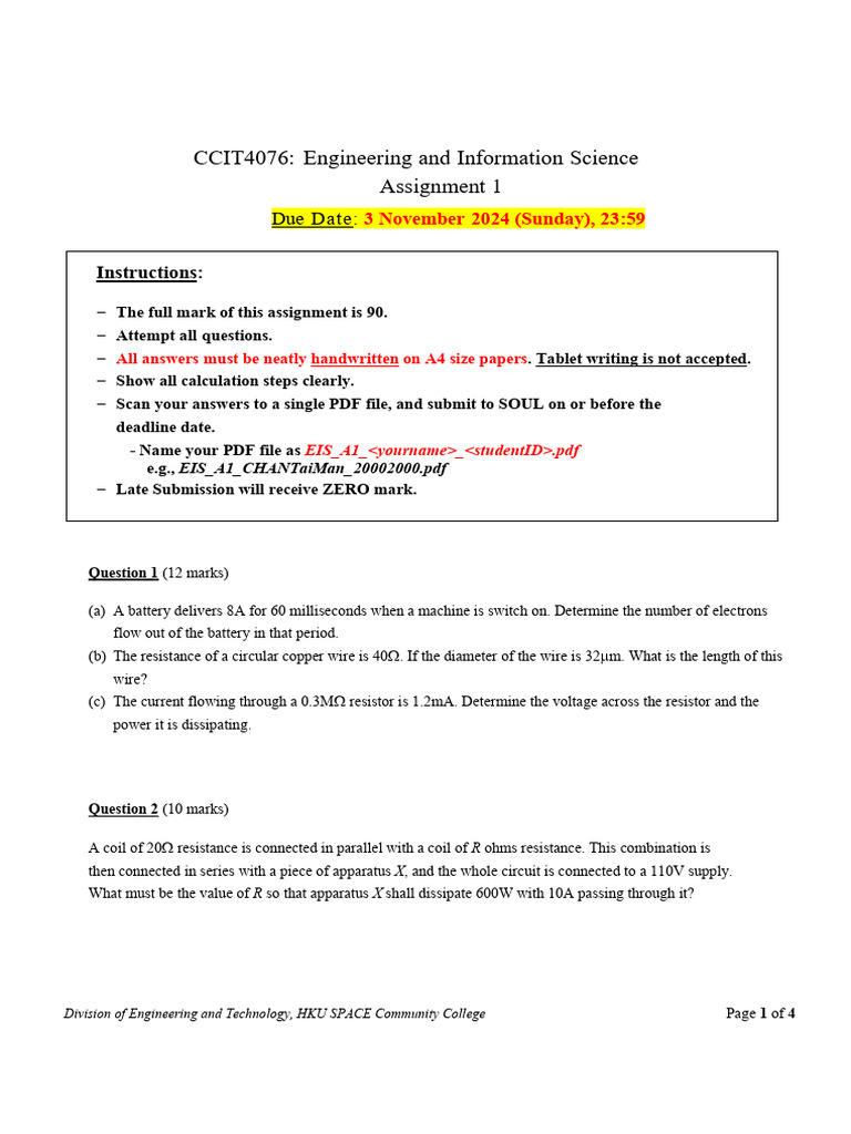 EIS Assignment1 2425 | PDF | Matrix (Mathematics) | Resistor