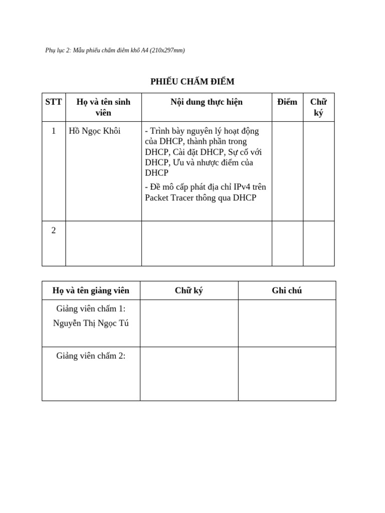 APhu Luc 2 - Phieu Cham Cua Giang Vien | PDF