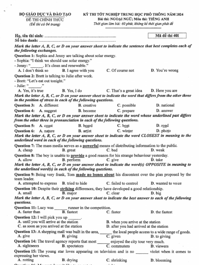 9 Tieng Anh (Ma de 40x) | PDF