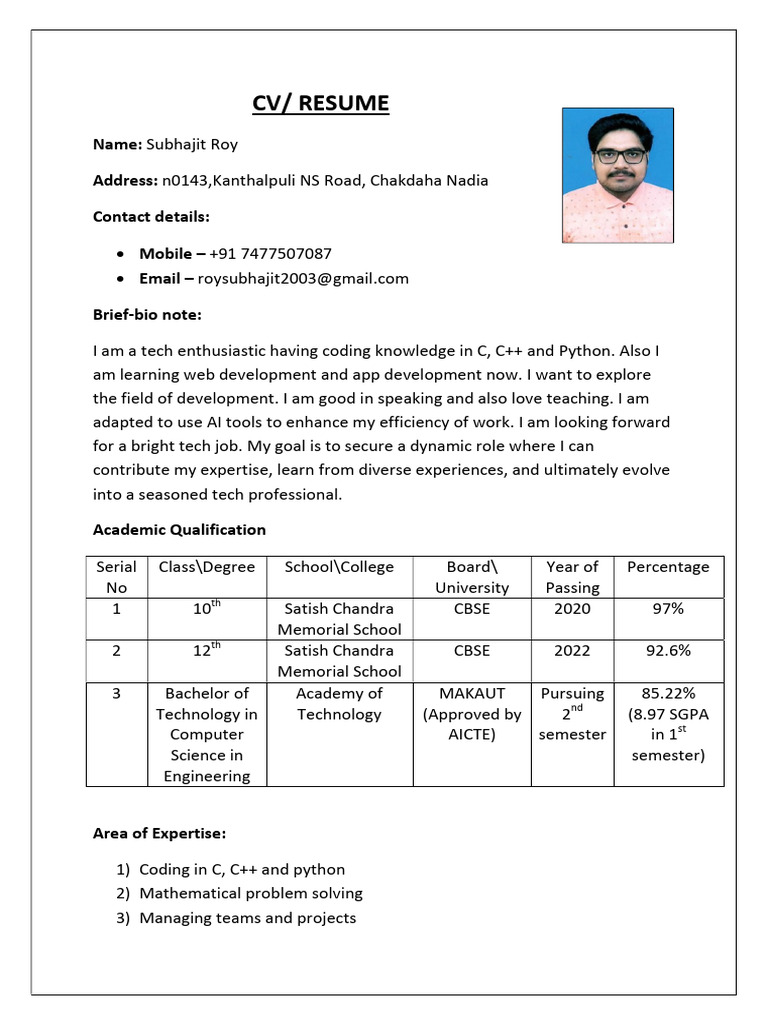 CV SUBHAJIT ROY | PDF